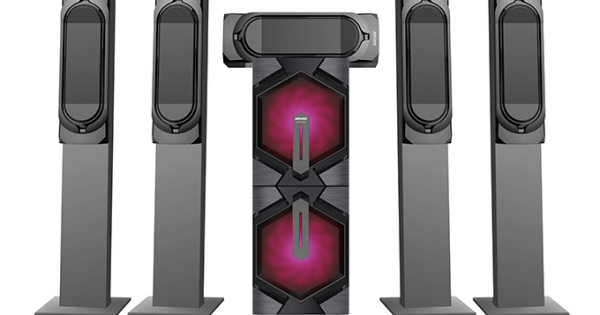 Armco Subwoofer, 4 Tall Boy Speakers, 1 Satellite speakers: AHT-10350TB